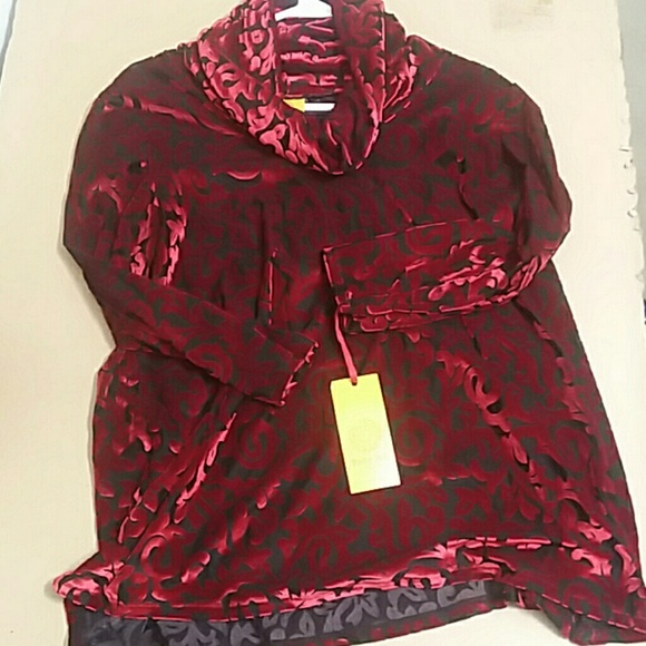 Ruby Rd. | Tops | Red Crushed Velvet Burnout Cowlneck Top Nwt | Poshmark